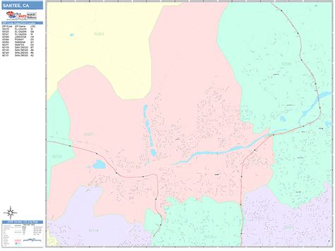 Santee California Wall Map Color Cast Style By Marketmaps