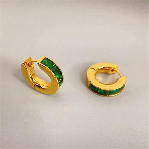 Emerald Cartilage Hoop Earrings Tiny Hoop Earrings Cartilage Hoop