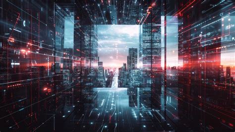 Futuristic Cityscape With Digital Lines And Data Streams A Futuristic