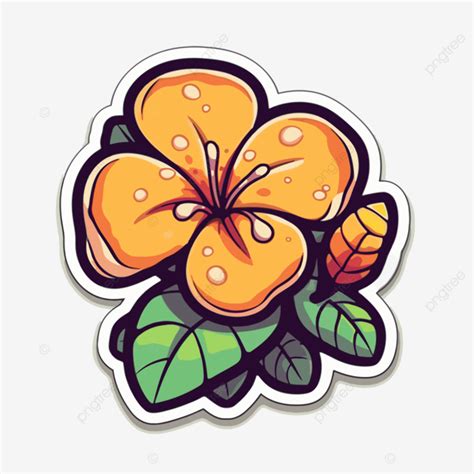 회색 배경 클립 아트에 주황색 색상의 히비스커스 꽃 스티커 벡터 고립 된 만화 Plumeria 꽃 스티커 디자인 상표 Png