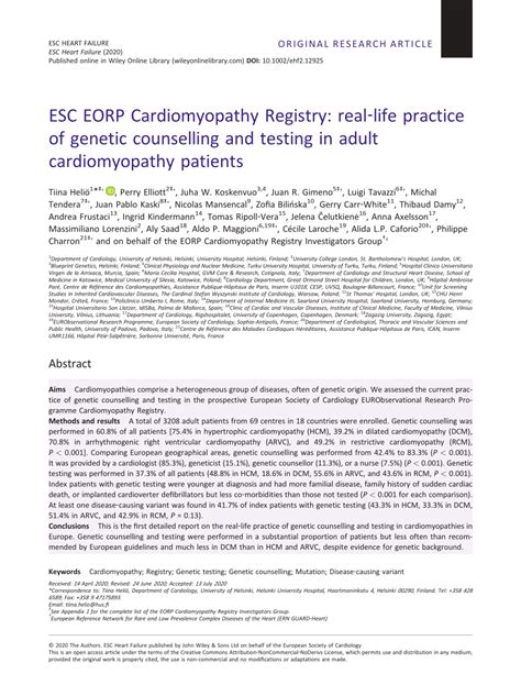 Pdf Esc Eorp Cardiomyopathy Registry Real‐life Practice Of Genetic Counselling And Testing In