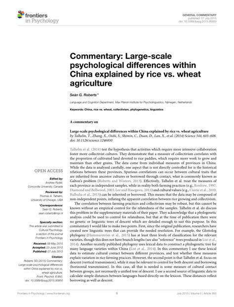 Pdf Commentary Large Scale Psychological Differences Within China