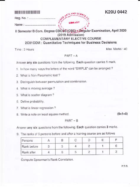 Bcom Comp Ii Apr2020 Quantitative Techniques For Business Decisions
