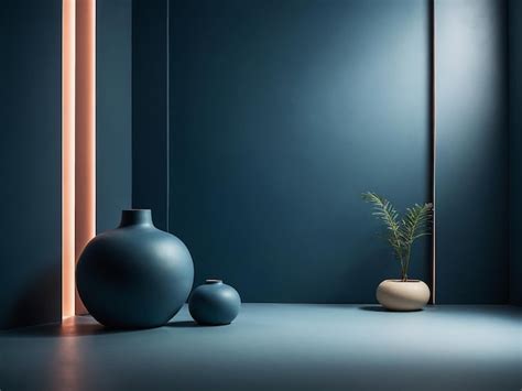 Dark Navy Blue Empty Room With Ceiling Light In Modern Interior Wall