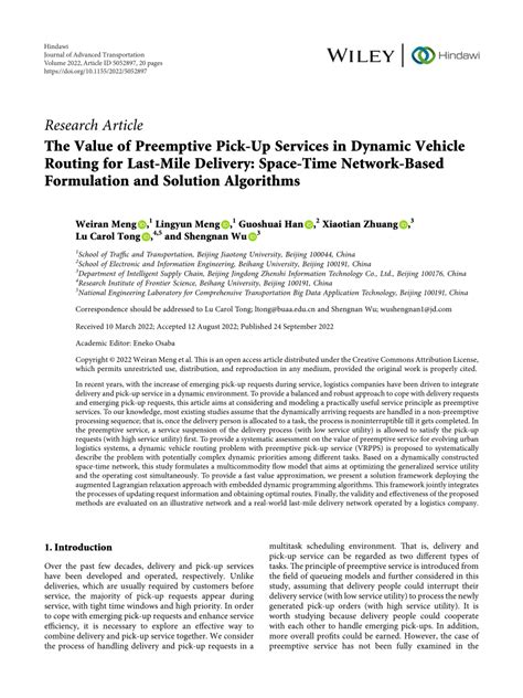 Pdf The Value Of Preemptive Pick Up Services In Dynamic Vehicle