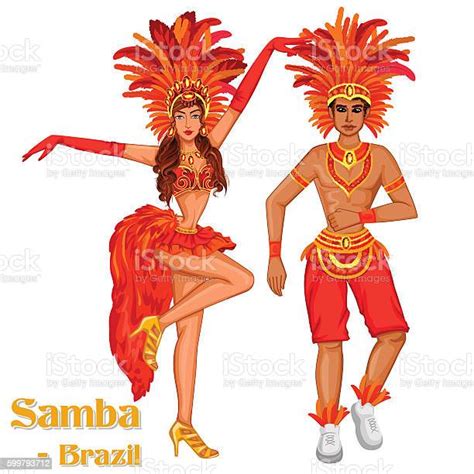 브라질의 삼바 댄스를 공연하는 브라질 커플 공연자에 대한 스톡 벡터 아트 및 기타 이미지 공연자 국가 관광명소 깃털 Istock
