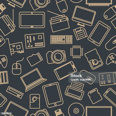 컴퓨터 및 가젯 아이콘 벡터 일러스트 레이 션의 집합에서 완벽 한 패턴입니다 0명에 대한 스톡 벡터 아트 및 기타 이미지 0명 Brand Name Video Game