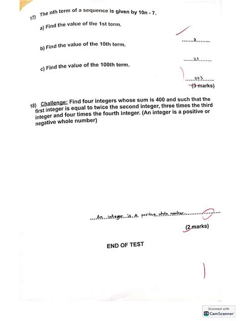 Y7 Math Test1 Pdf