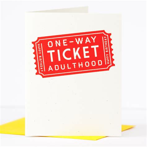 Birthday Card One Way Ticket To Adulthood Funny Birthday Card Funny