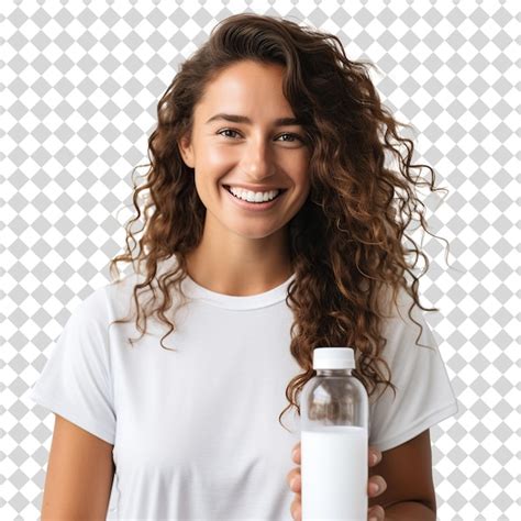 Premium Psd An Attractive Woman With A Bottle In Hand Isolated On