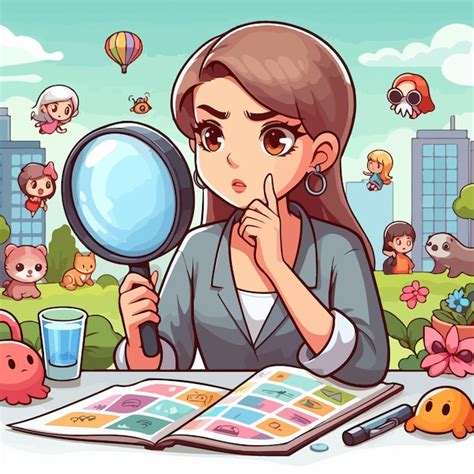 Vector Woman Looking For Something With A Magnifying Glass Premium Ai