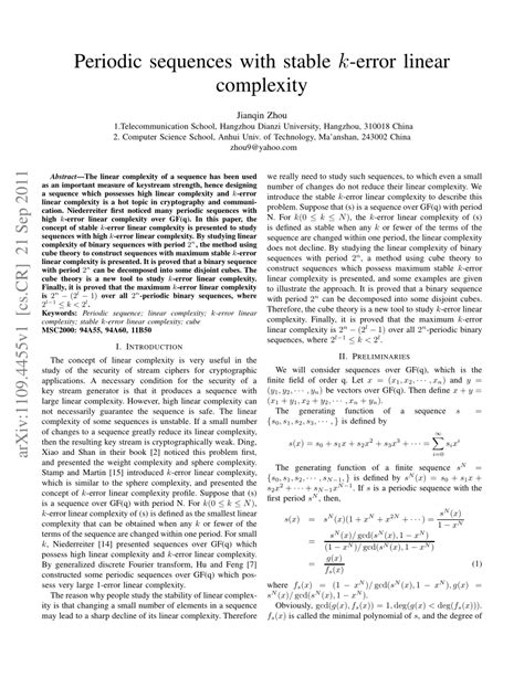 PDF Periodic Sequences With Stable K Error Linear Complexity