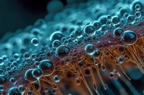 Coloured Wool Fabric With Water And Oil Droplets Under The Microscope