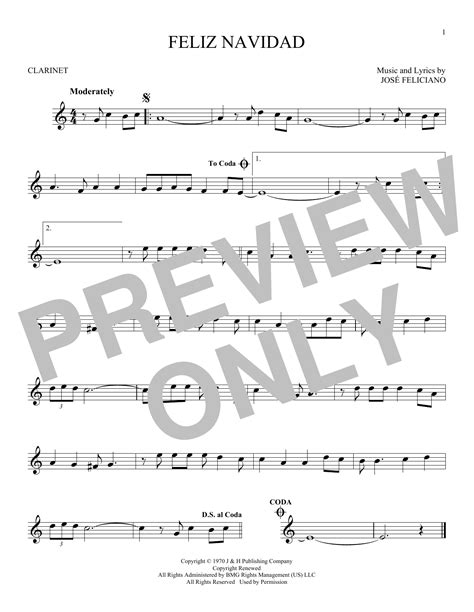 Feliz Navidad By Jose Feliciano Sheet Music For Clarinet Solo At Sheet