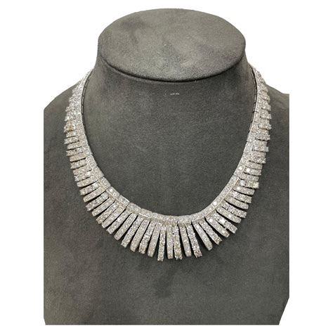 Vintage Diamond Collar Bib Necklace 66 Carats 18 Karat White Gold 1135