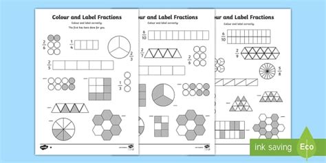 Colour And Label Fractions Worksheet Teacher Made Twinkl