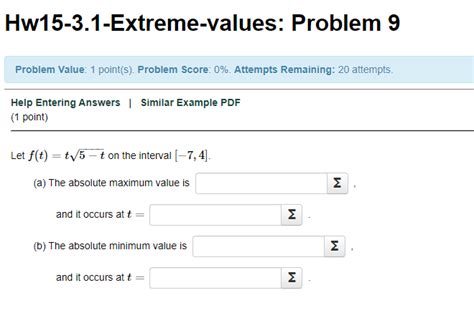 Solved Hw15 31 Extreme Values Problem 9 Problem Value 1