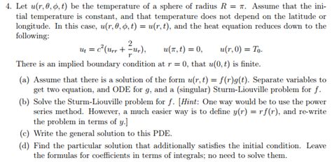 Solved Let U R Theta Phi T Be The Temperature Of A Chegg Com