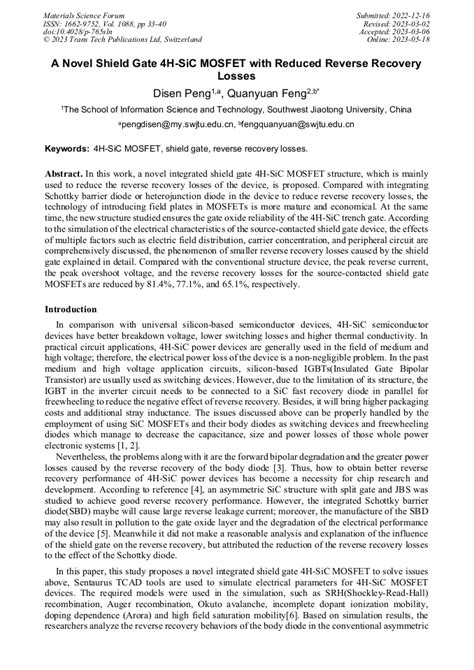 A Novel Shield Gate 4h Sic Mosfet With Reduced Reverse Recovery Losses