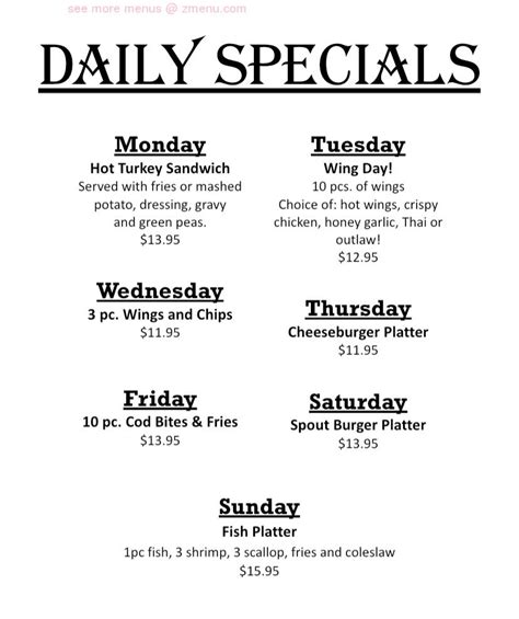 Menu At The Jigger Restaurant Bay Bulls