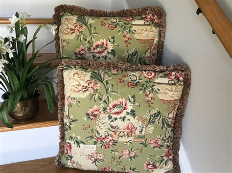 Pair Chinoiserie Pillow Cushions Vintage Chinoiserie Throw Pillows