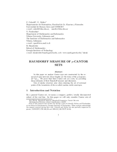 pdf hausdorff measure of p cantor sets