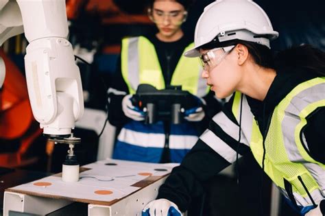 Premium Photo Female Technician Engineer Using Controller Checking
