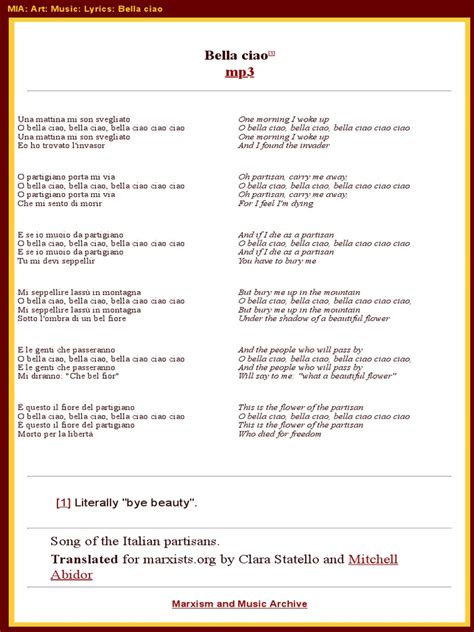 Lyrics Bella Ciao Pdf