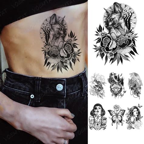 Tatuaje Temporal Impermeable Pegatina Estilo Mancha Oscura Gato Rosa Flash Tatuajes Gótico Punk