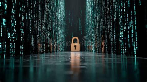 Digital Lock Surrounded By Floating Binary Code In Cybersecurity Concept Stock Illustration