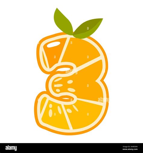 Orange Fruit Number Three Orange In The Shape Of Number Vector