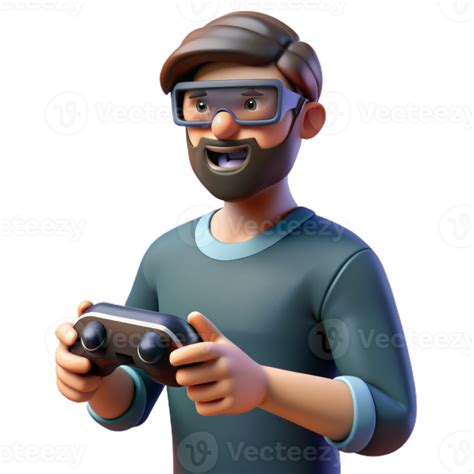 Virtual Reality Man Gamer Hands Holding Gaming Console Controller Joyful Man In 3d Glasses