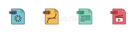 Set Raw File Document Svg Doc And Mov Icon Vector Stock Illustration