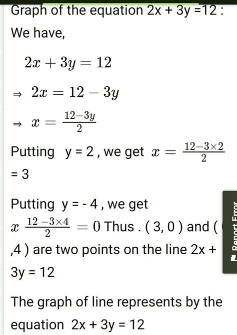 Draw The Graph Of Linear Equation 2x 3y 12