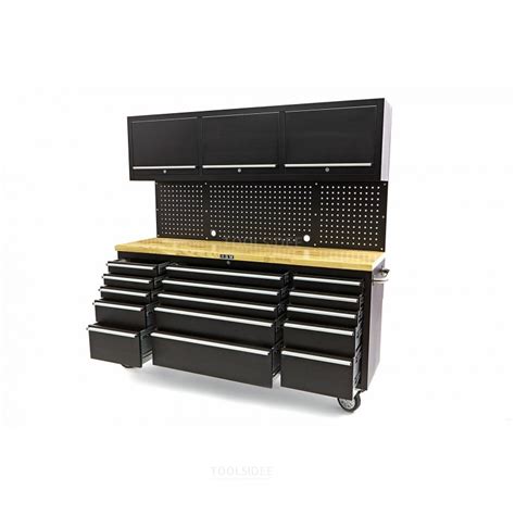 Banco Da Lavoro Hbm Cm Con Parete Armadio E Piano In Legno Nero Toolsidee It