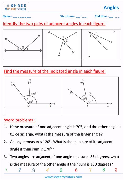 Adjacent Angles Worksheets For Grade 6 Maths Shree Rsc Tutors