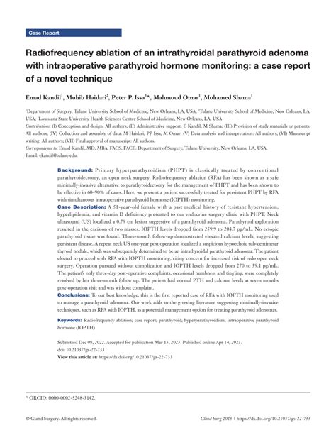 Pdf Radiofrequency Ablation Of An Intrathyroidal Parathyroid Adenoma