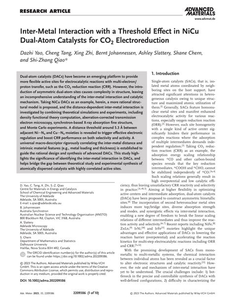 Pdf Inter‐metal Interaction With A Threshold Effect In Nicu Dual‐atom