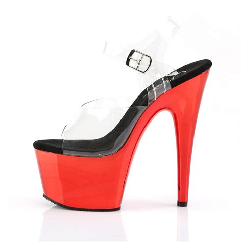 Plataforma Cromado Vermelho 18 Cm Pleaser Adore 708 Sapatos De Saltos