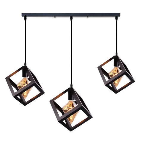 Three Lights Linear Cluster Black Geometric Cube Pendant Lamp Shop