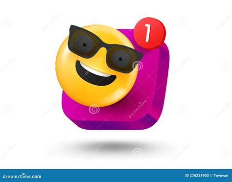 Mobile App Button With Emoji 3d Vector Mobile Application Icon With Notification Stock Vector