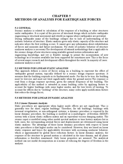 Methods Of Analysis For Earthquake Forces 5 1 General Pdf