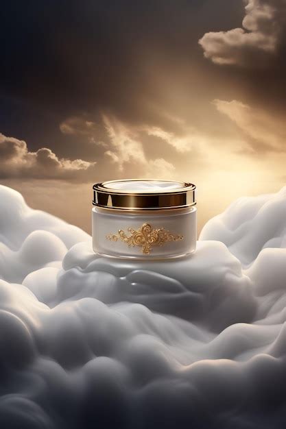 Premium Ai Image A Bottle Of Perfume With A Cloud In The Background