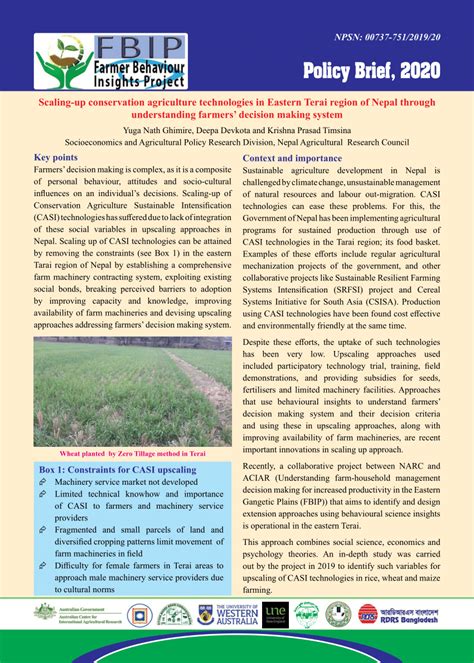 Pdf Scaling Up Conservation Agriculture Technologies In Eastern Terai