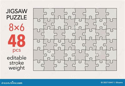 Empty Jigsaw Puzzle Grid Template 8x6 Shapes 48 Pieces Separate