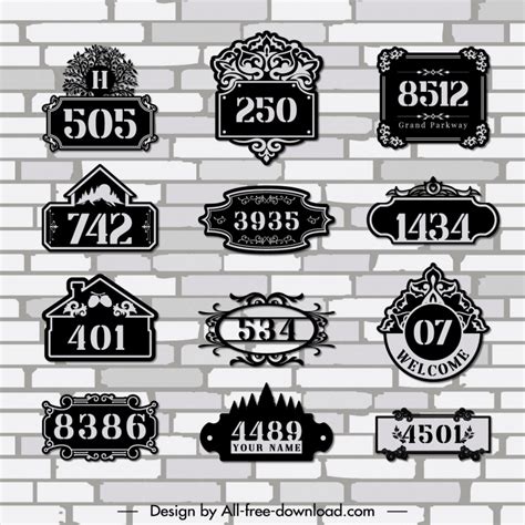 House Address Number Templates Collection Elegant Contrast Classical Vectors Images Graphic Art