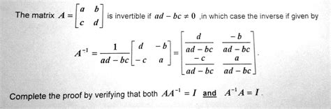 Solved The Matrix A Is Invertible If Ad Bc In Which Chegg