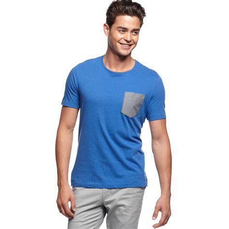 Kenneth Cole Reaction Short Sleeve Pocket Tshirt In Blue For Men