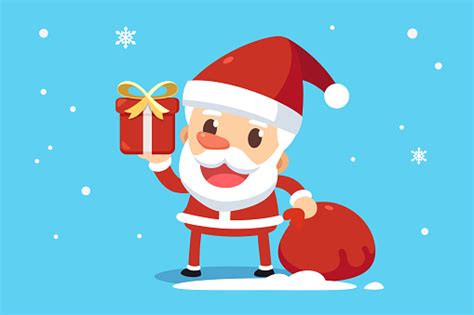 즐거운 성탄절 빨간색 의상에서 산타 클로스 선물 상자를 주고 있다 가방에 대한 스톡 벡터 아트 및 기타 이미지 가방 겨울 공휴일 Istock