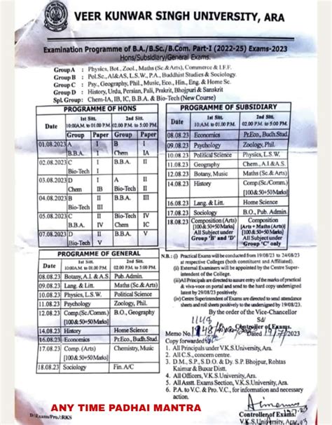 Vksu Part 1 Exam Datesheet Session 2022 2025 St Result